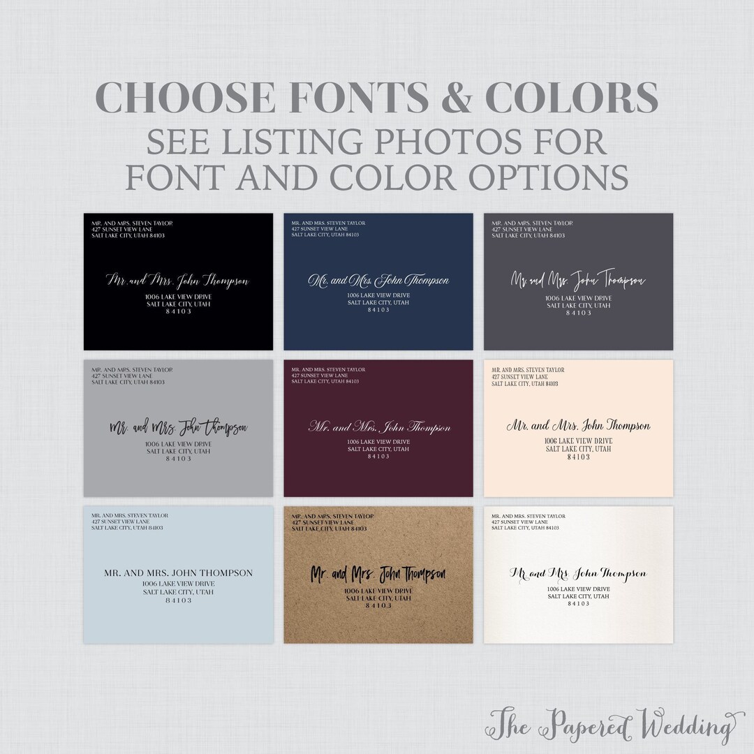 Printed Envelopes With Custom Fonts in A7, A2, or 4bar Size Premium ...