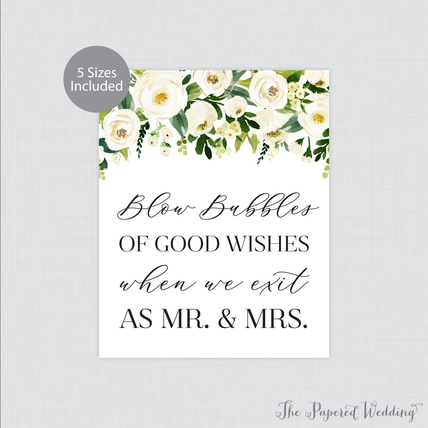 Printable Wedding Bubbles Sign White Floral Bubbles Sign | Etsy