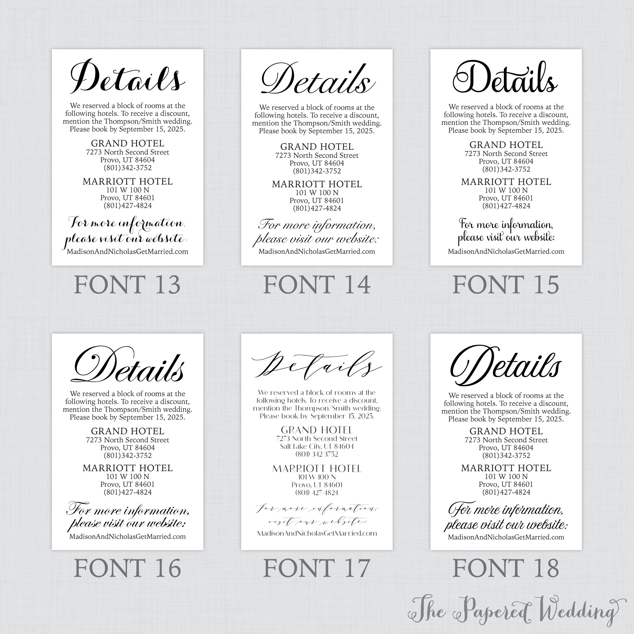 Printable OR Printed Details Cards With Custom Color and Font | Etsy