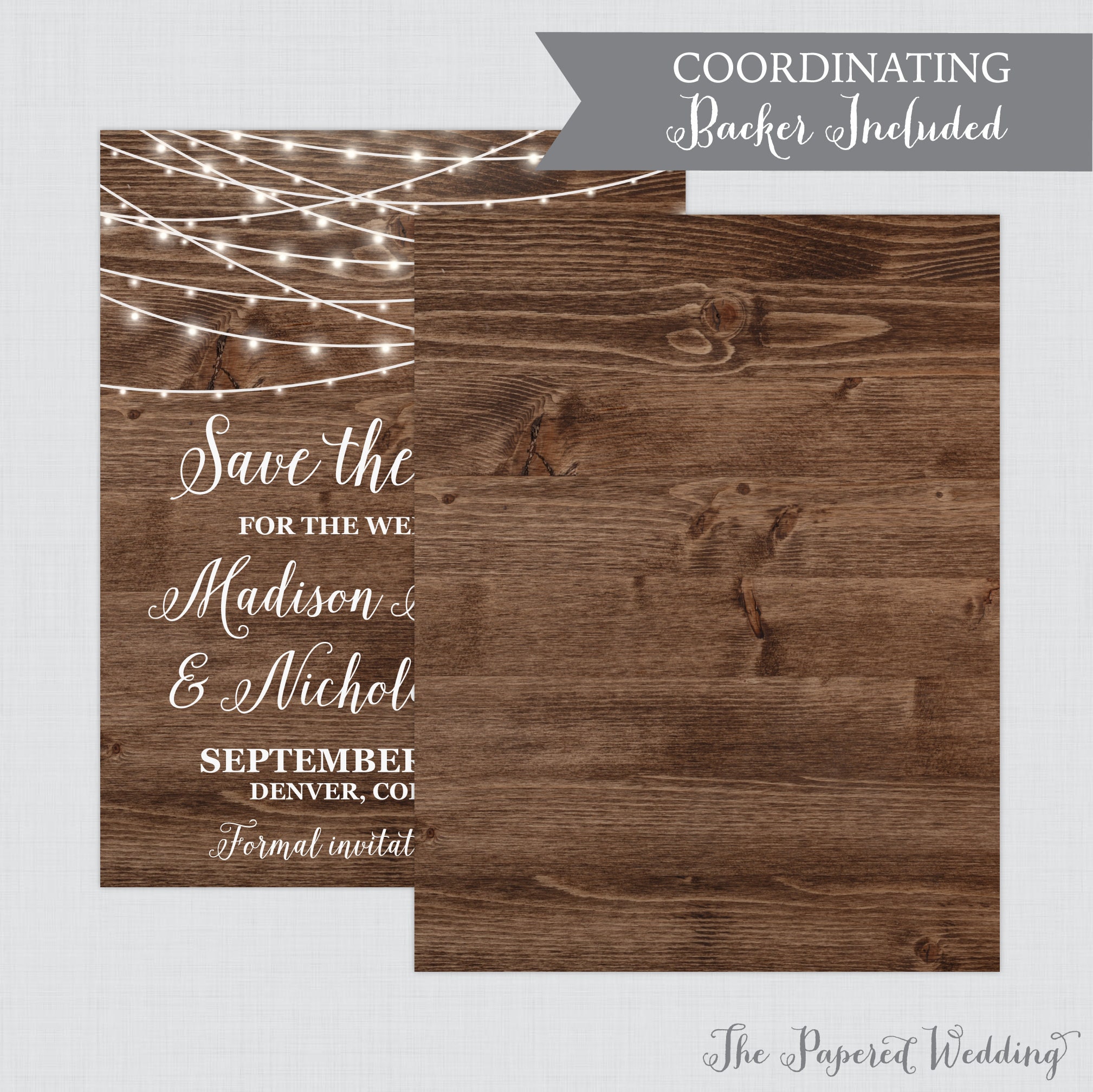 Printable OR Printed Rustic Save the Date Cards - Wood and String ...