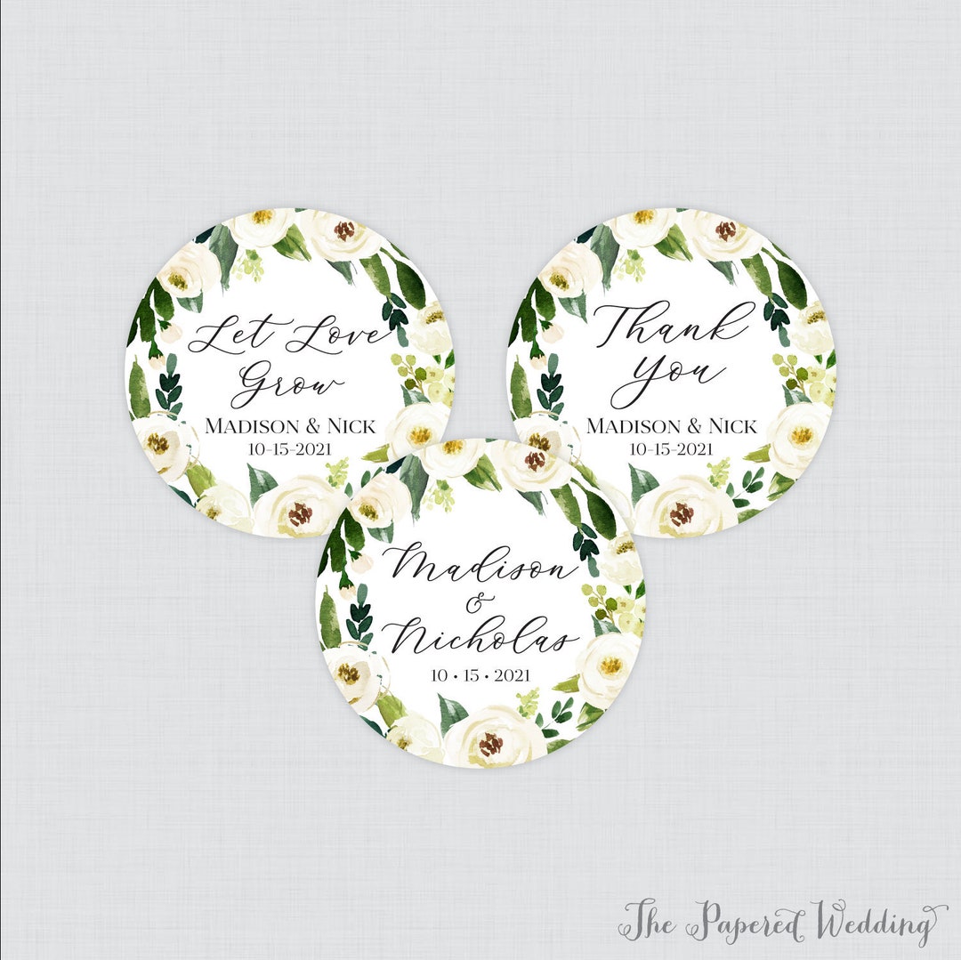 Printable OR Printed Wedding Stickers - White Floral Circle Wedding ...