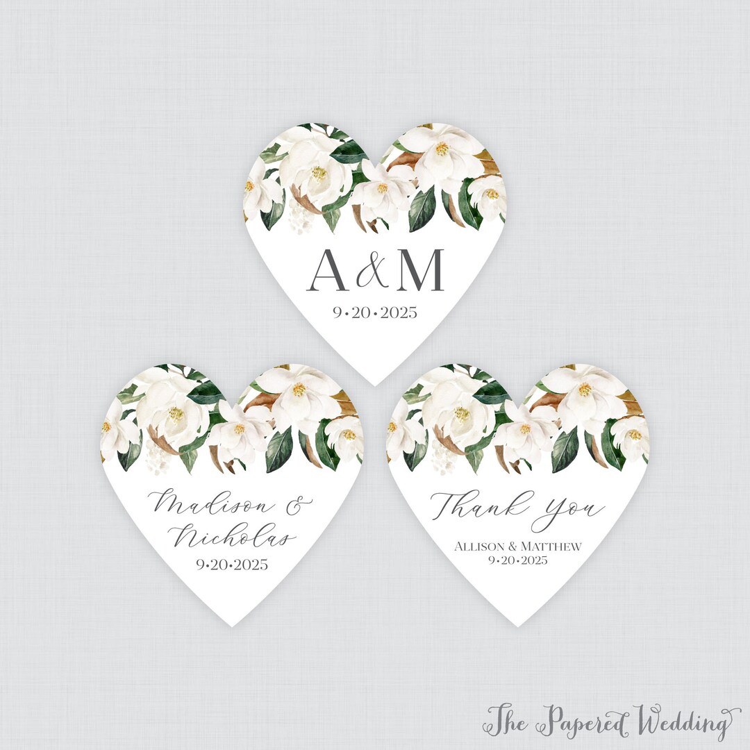 PRINTED Magnolia Heart Shaped Stickers With Custom Wording - Green ...