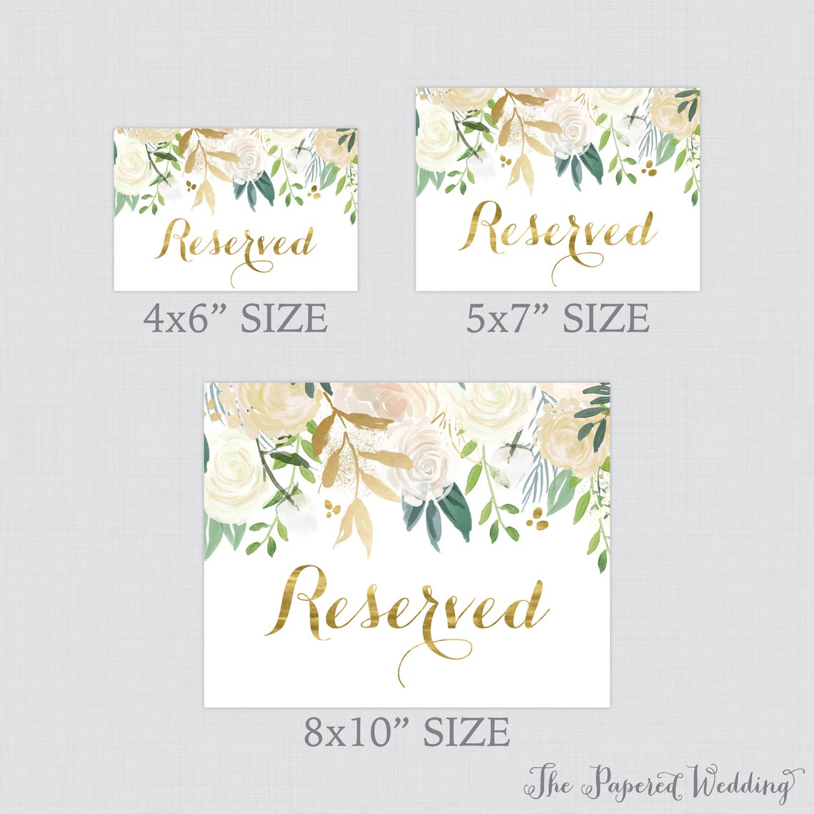 Printable Gold Floral Wedding Reserved Signs Gold White | Etsy