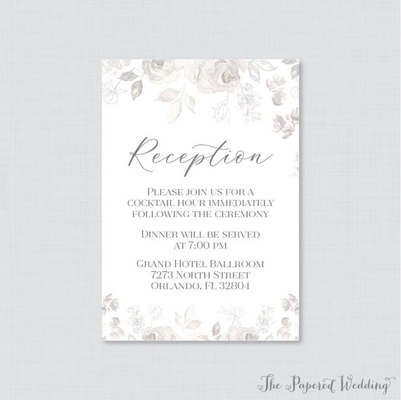 Printable OR Printed Wedding Reception Cards Gray Floral | Etsy