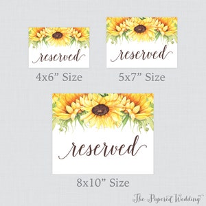 Printable Sunflower Wedding Reserved Signs - Sunflower Reserved Seating ...