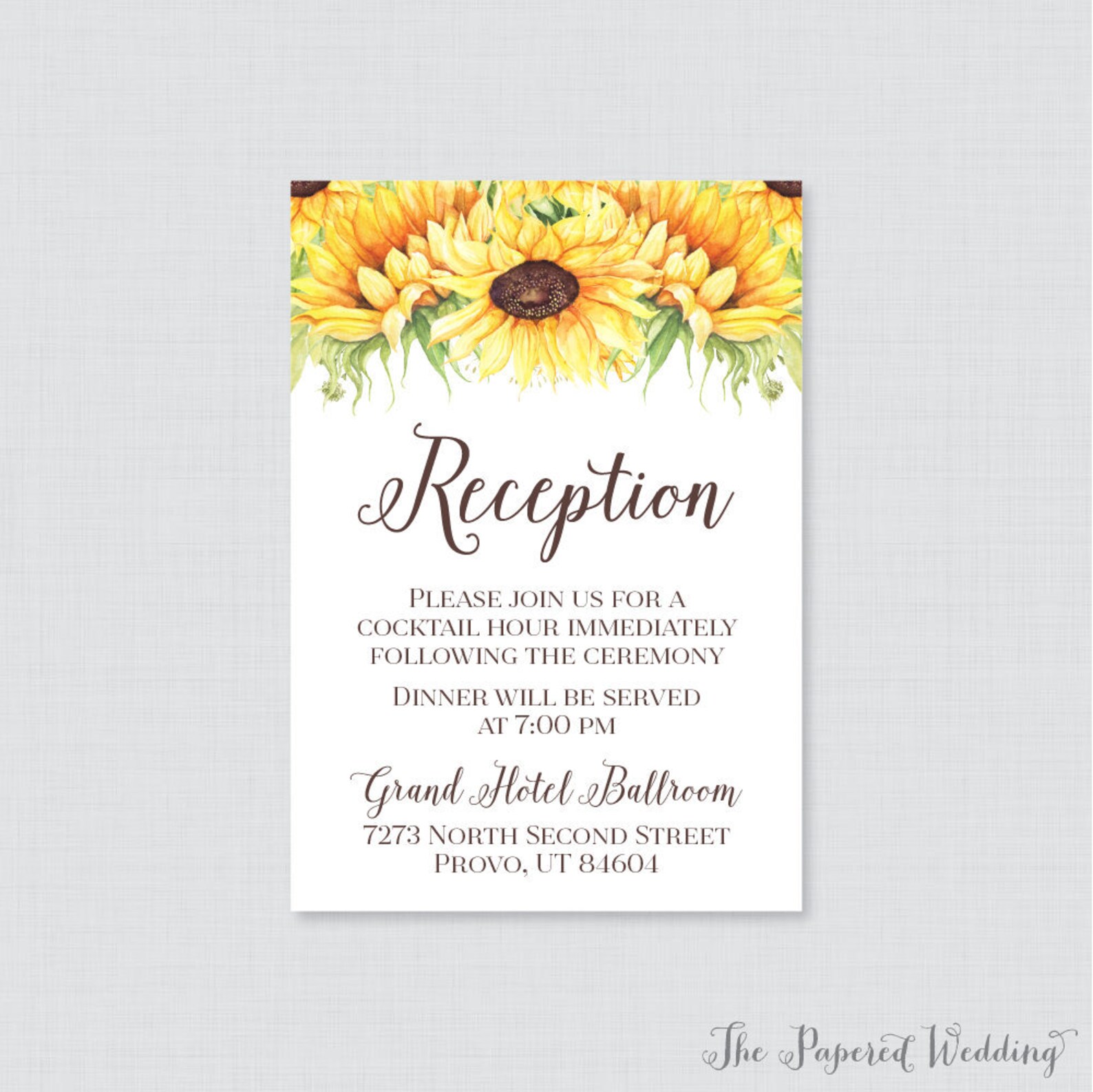 Printable OR Printed Wedding Reception Cards Sunflower - Etsy