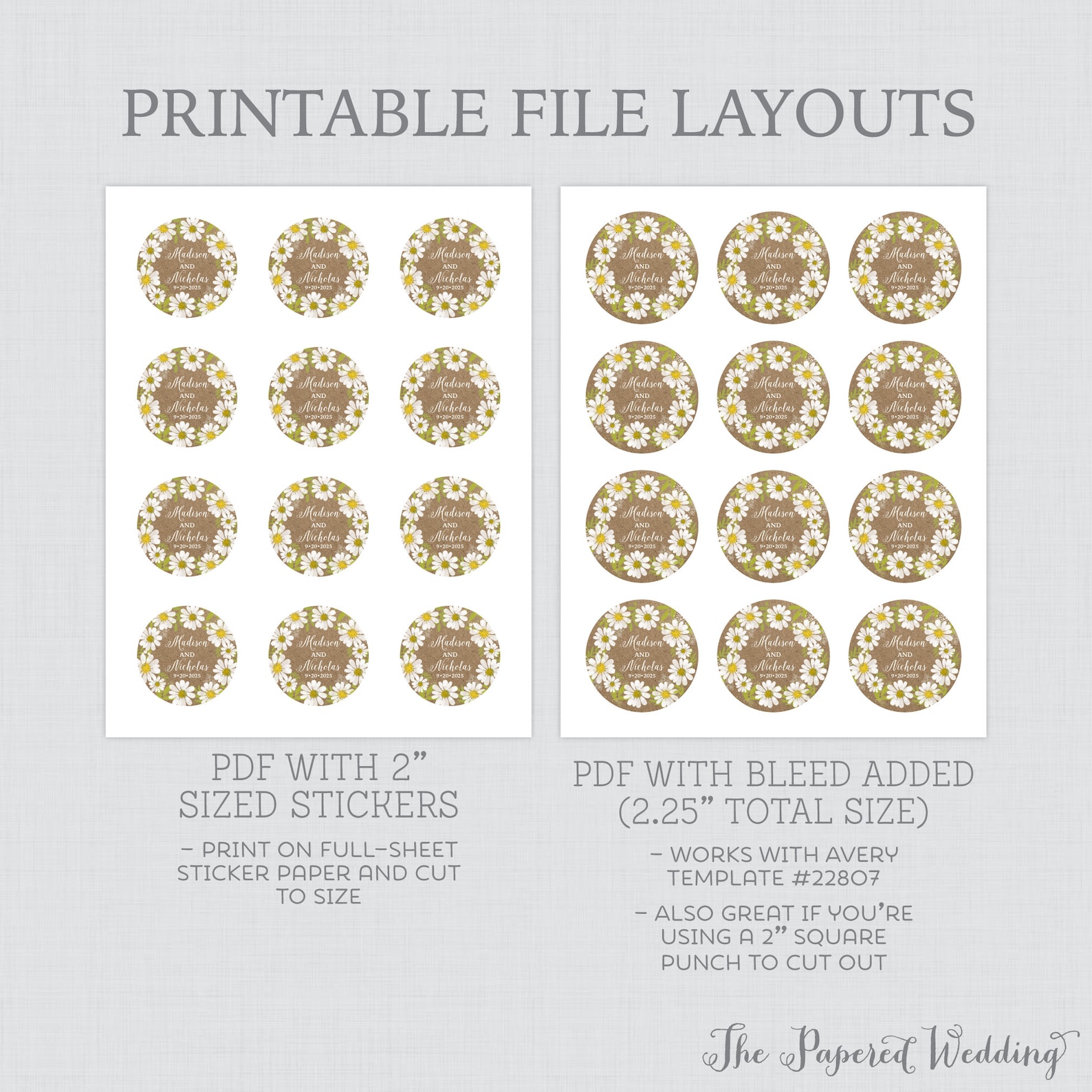 Printable OR Printed Daisy Flower Stickers Daisies and Baby's Breath ...