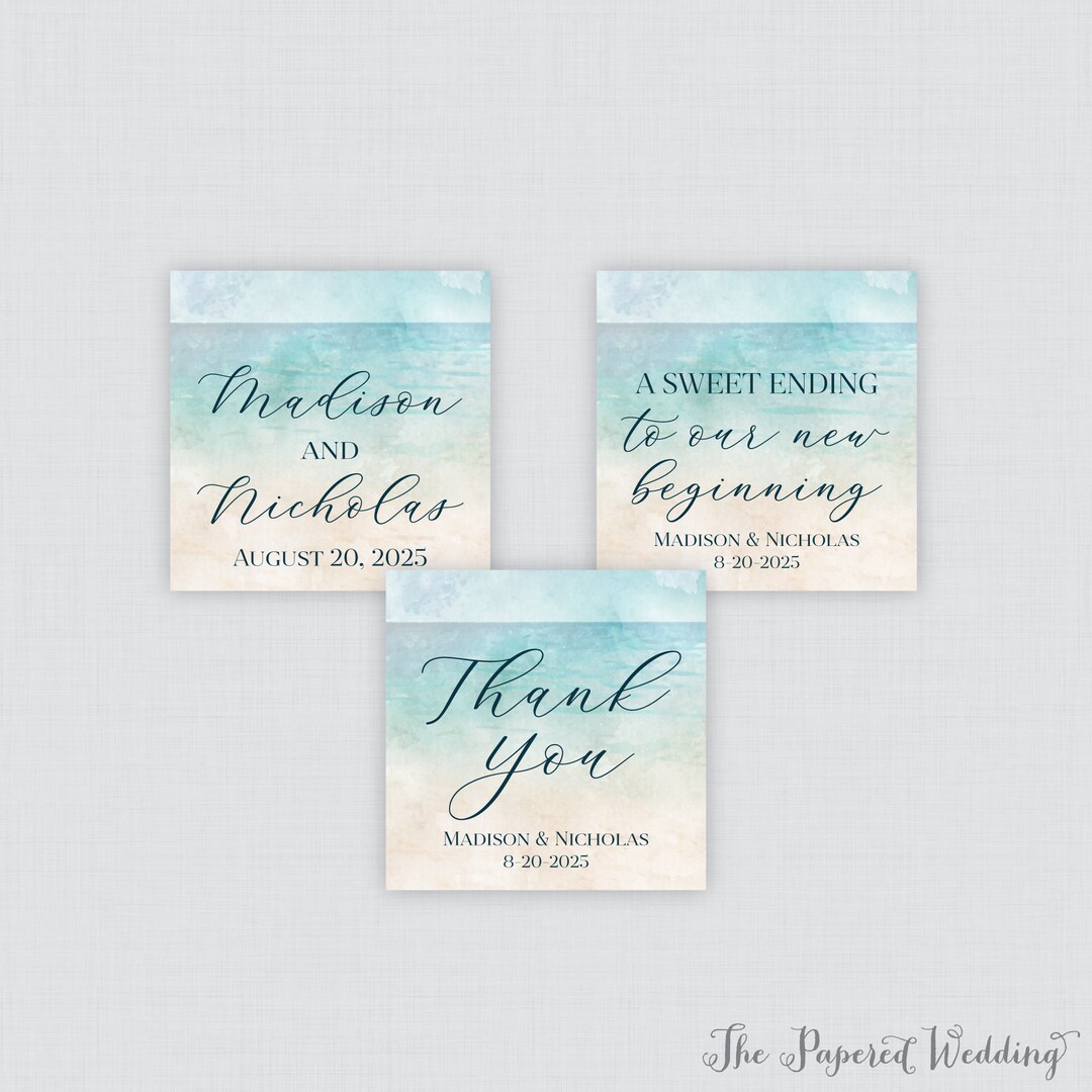 Printable OR Printed Beach Wedding Stickers - Watercolor Beach Themed ...