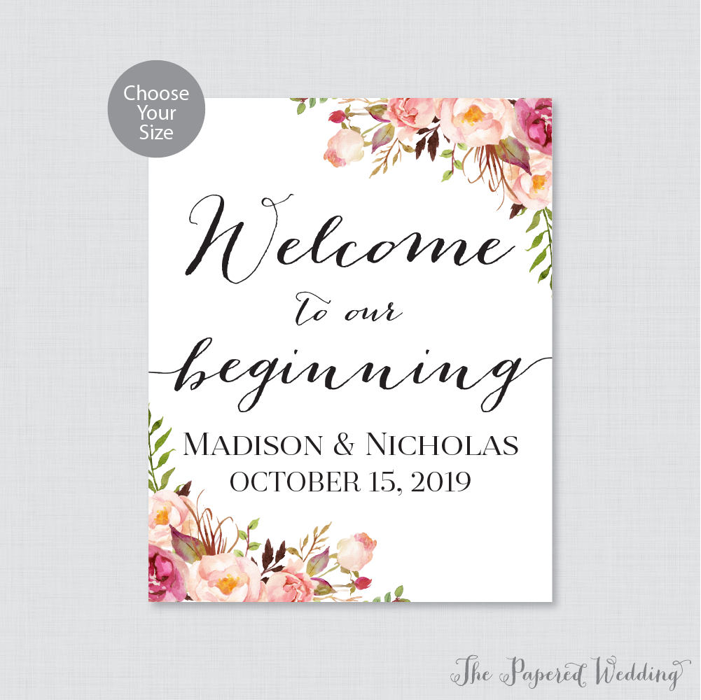 Printable Welcome to Our Beginning Sign Pink Floral Wedding | Etsy