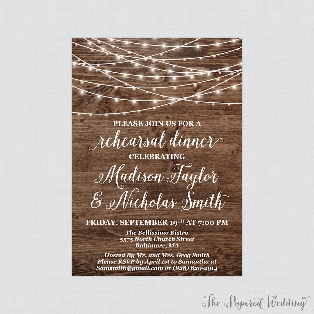 Printable OR Printed Rustic Rehearsal Dinner Invitations - Wood and ...
