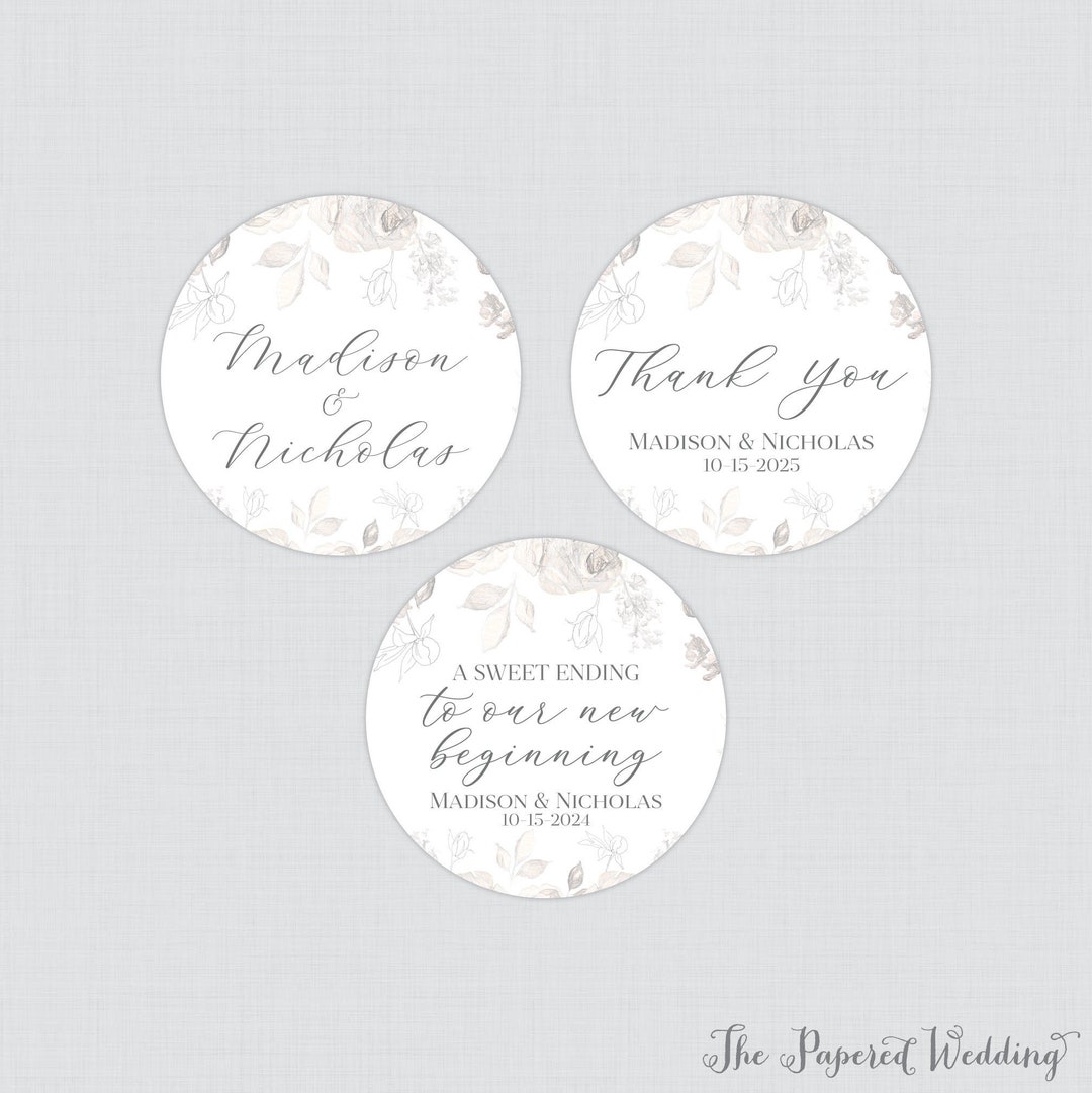 Printable OR Printed Gray Floral Wedding Stickers - Grey and White ...