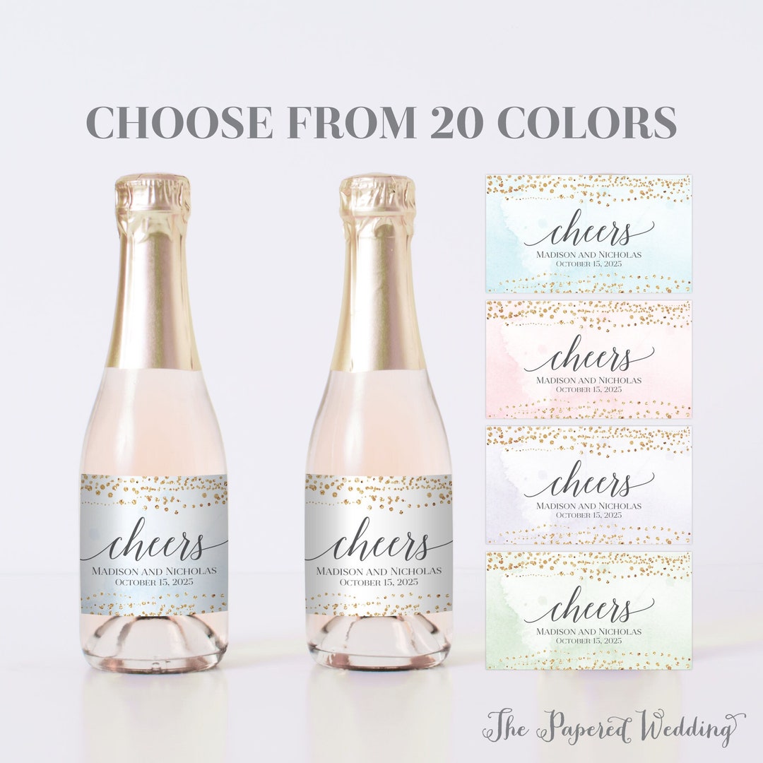 PRINTED Mini Champagne Bottle Labels With Watercolor and Gold ...
