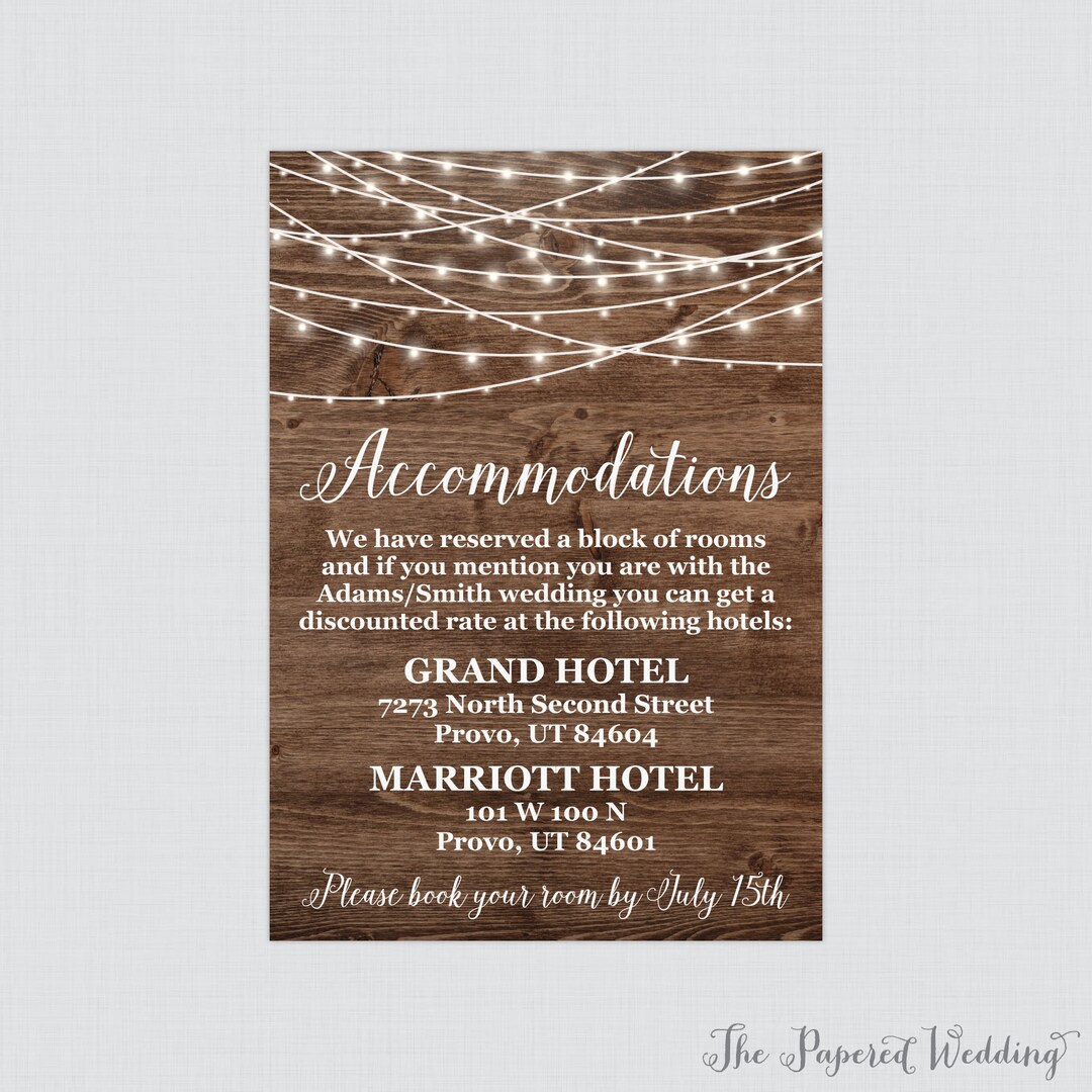 Printable OR Printed Rustic Wedding Accommodations Cards - Wood and ...