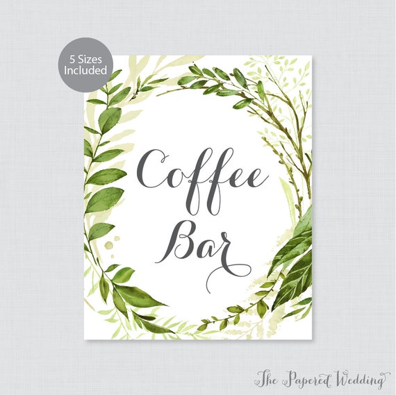 Printable Coffee Bar Sign Green Wreath Coffee Buffet Sign | Etsy