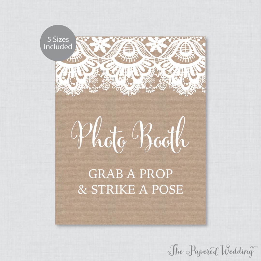 Printable Photo Booth Sign Rustic Burlap and Lace Photo Booth Sign ...