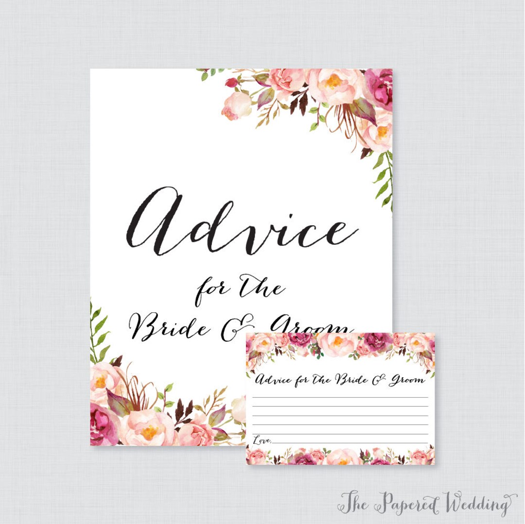 Printable Wedding Advice Cards - Pink Floral Advice for the Bride and ...