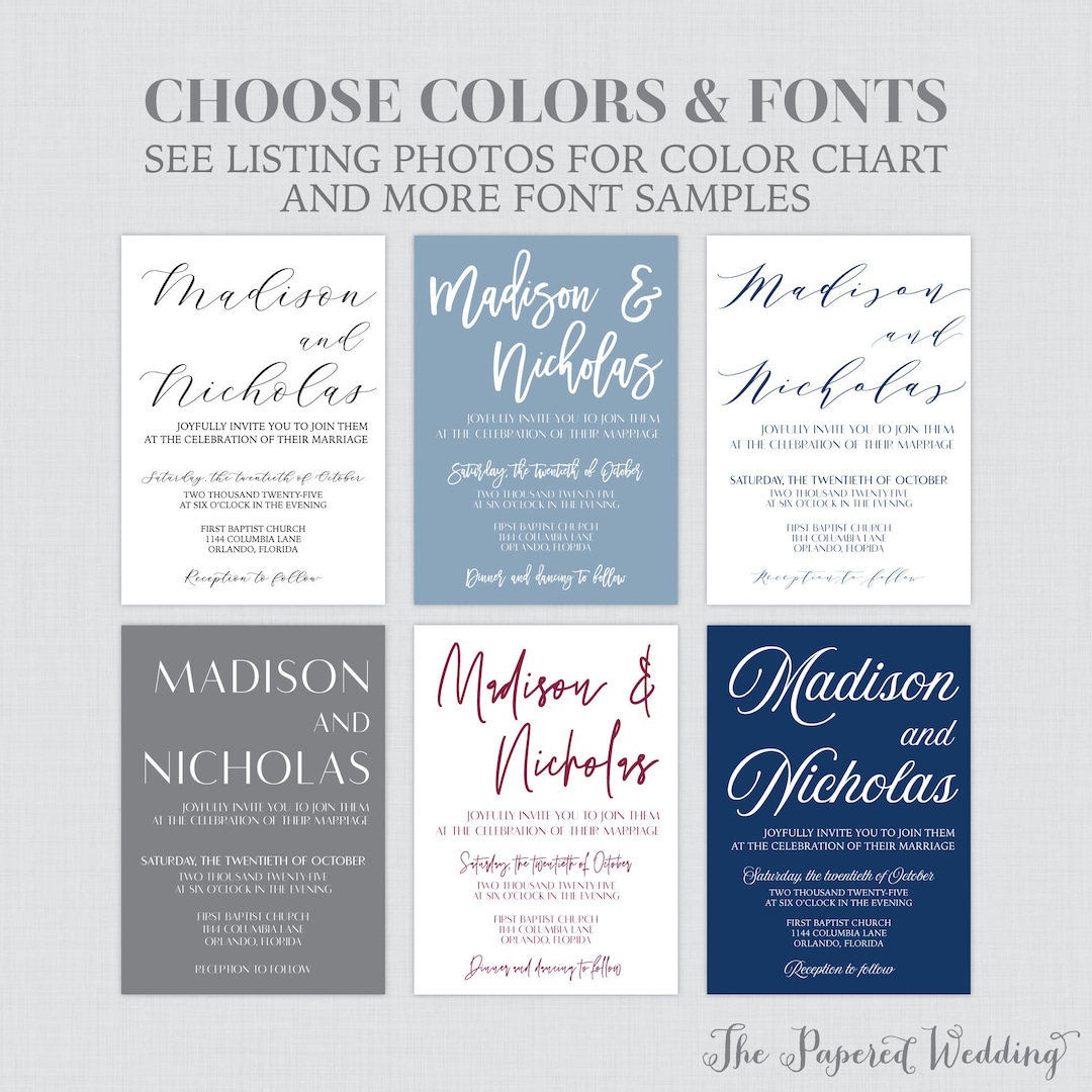 Printable OR Printed Invitations With Custom Colors and Fonts - Simple ...
