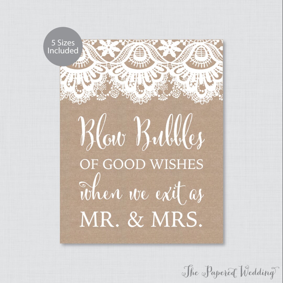 Printable Wedding Bubbles Sign - Rustic Burlap and Lace Bubbles Sign ...