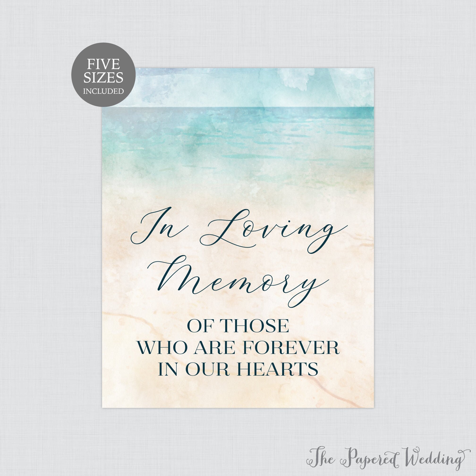Printable Beach Themed in Loving Memory of Sign - Watercolor Beach ...