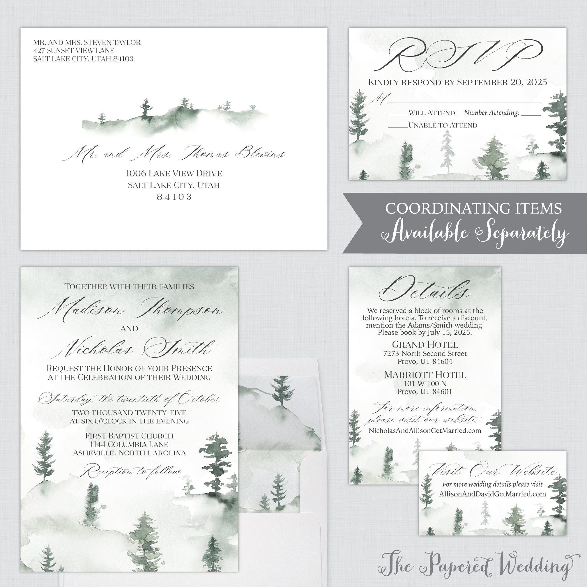 Printable Forest Wedding Table Numbers - Green Watercolor Trees Table ...