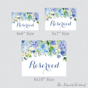 Printable Wedding Reserved Signs - Blue Hydrangea Reserved Seating Sign ...