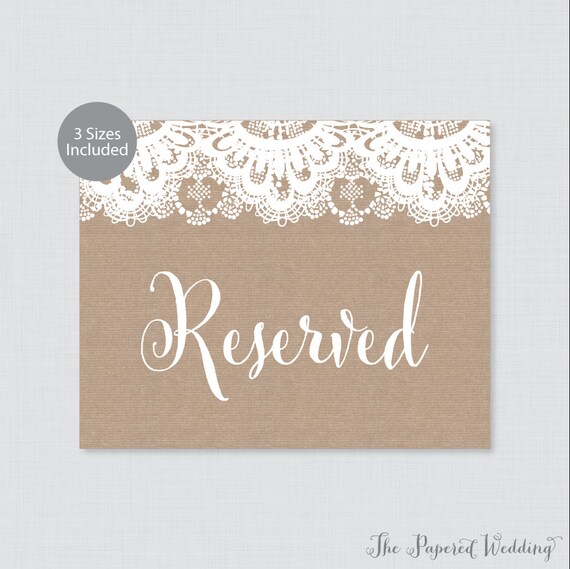 Printable Wedding Reserved Sign Rustic Burlap and Lace | Etsy