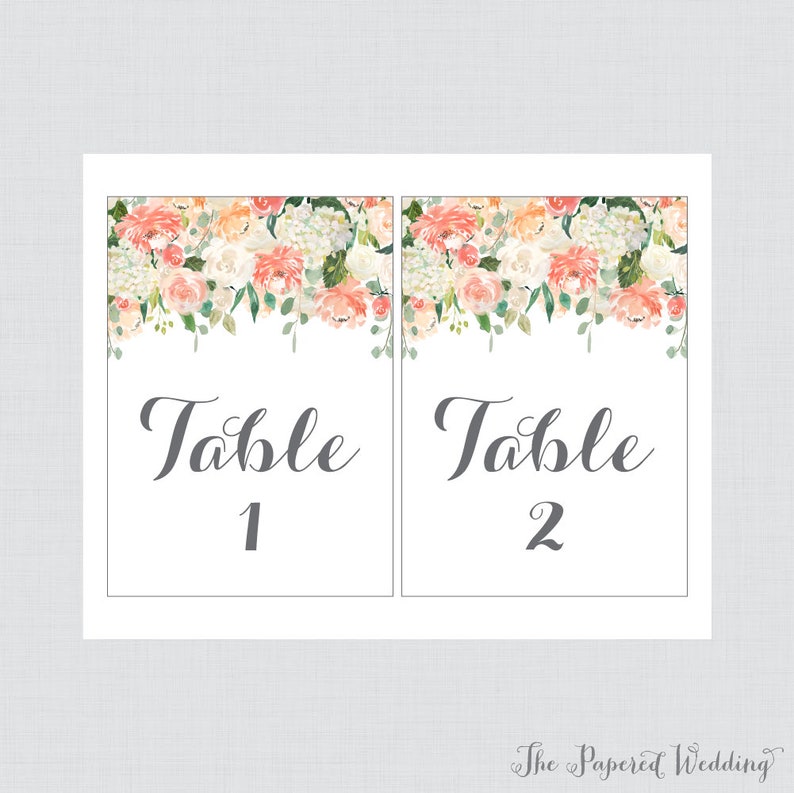 Printable Wedding Table Numbers Peach Floral Table Numbers | Etsy