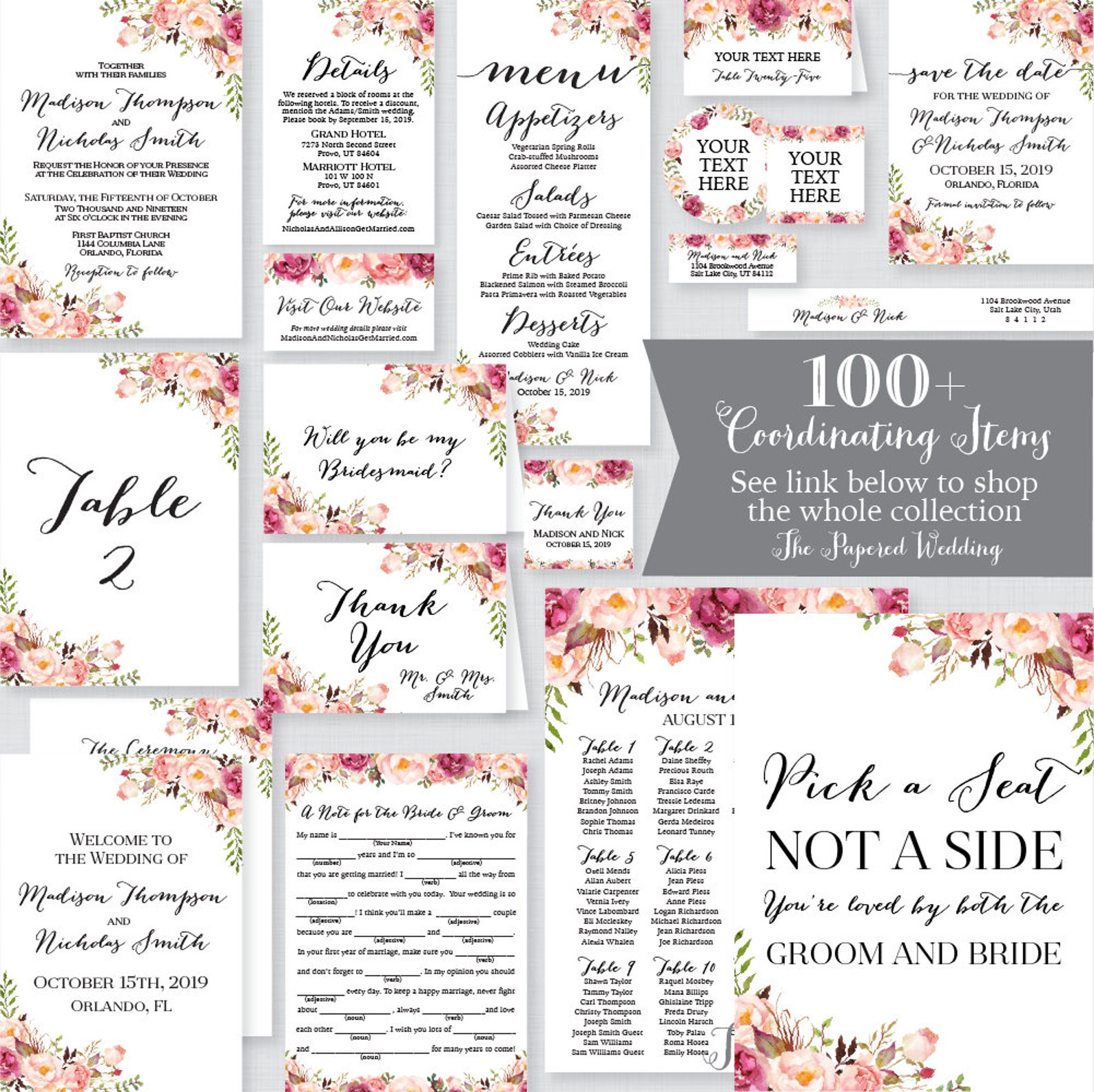 Printable Wedding Reserved Signs Pink Floral Reserved - Etsy