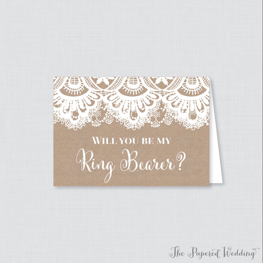 Printable Will You Be Ring Bearer Cards Rustic Burlap and Lace Will You ...