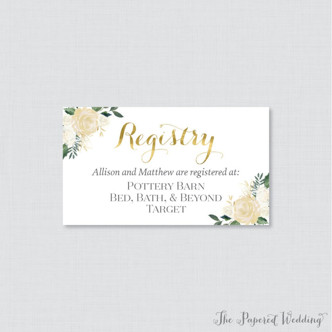 Printable OR Printed Wedding Registry Cards Gold Floral Wedding ...