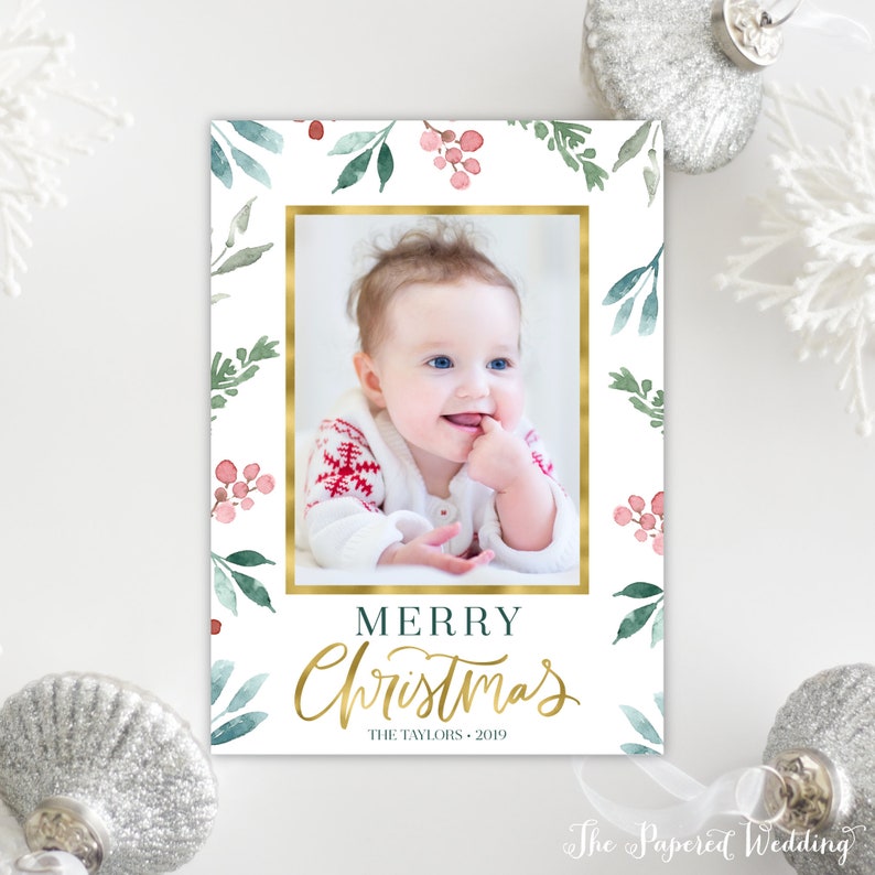 Printable OR Printed Red and Green Picture Christmas Cards With Faux ...