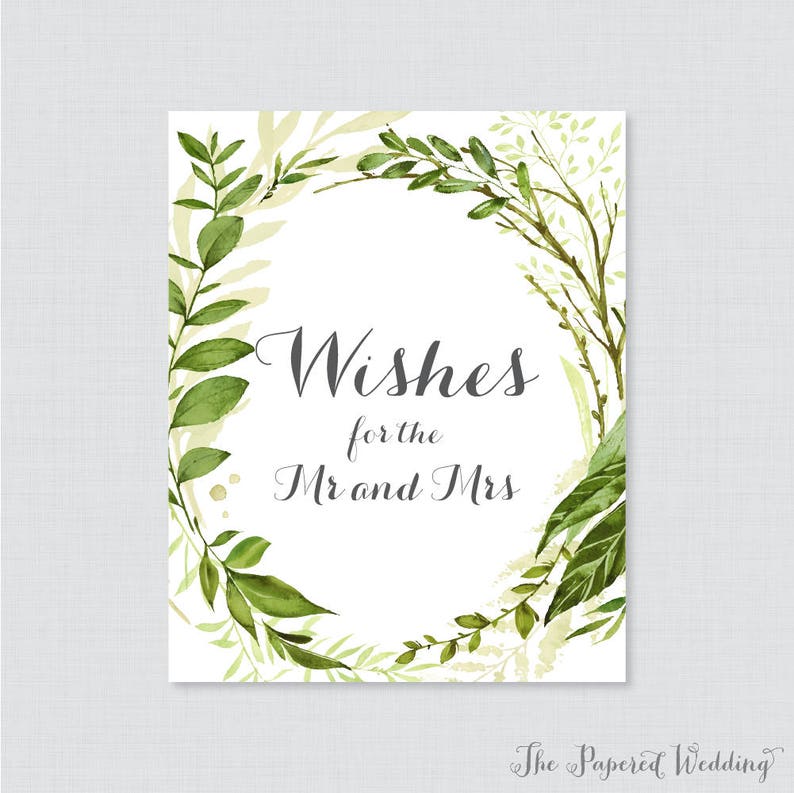 Printable Wedding Wishes Cards Greenery Wishes for the Mr - Etsy