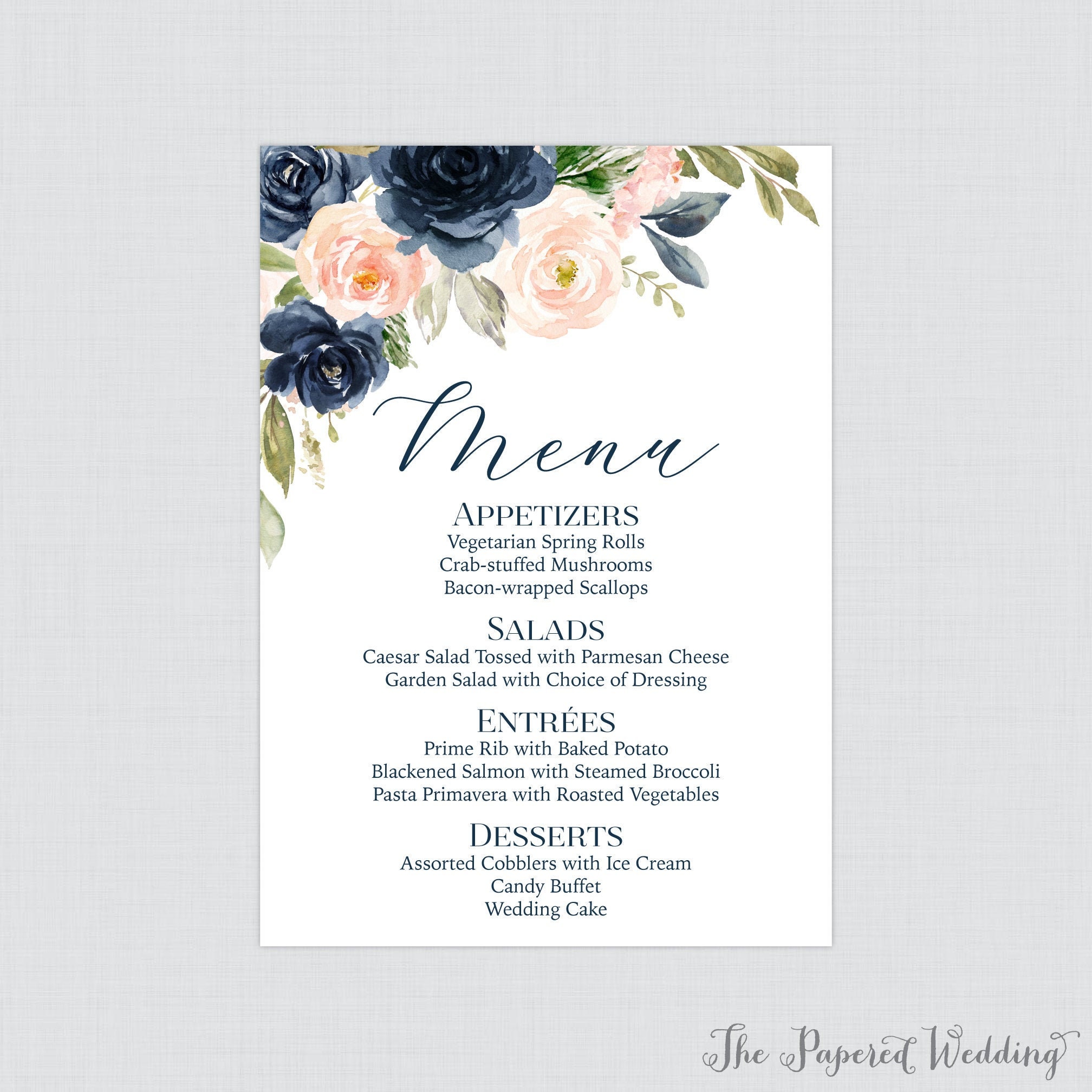Printed Pink Flower Menu Card - Etsy
