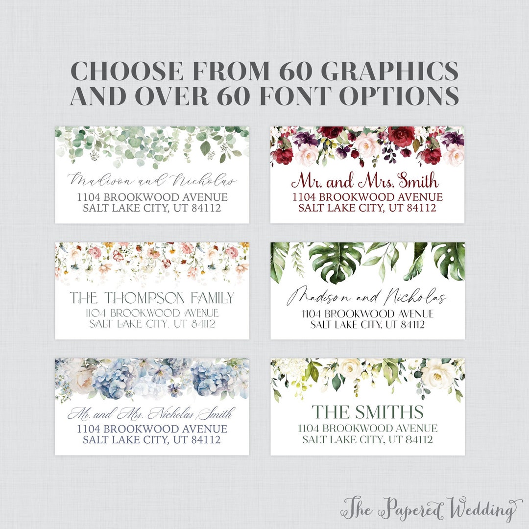 PRINTED Flower Return Address Labels - Choose Your Floral Design, Fonts ...