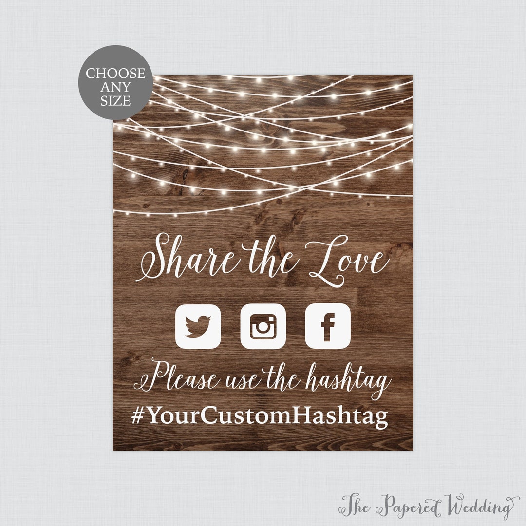 Printable Rustic Wedding Hashtag Sign - Wood and String Lights Wedding ...