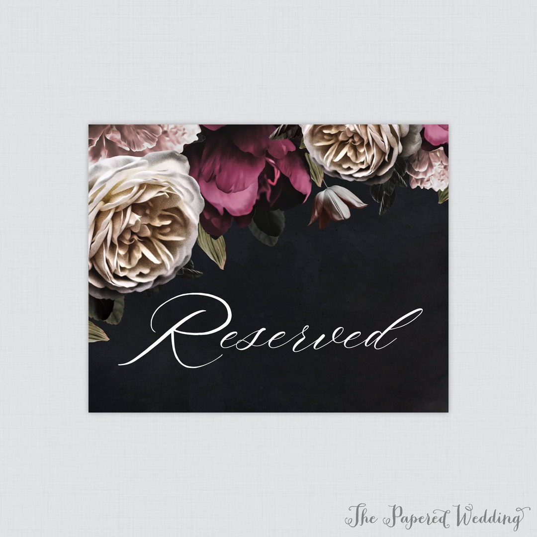 Printable Moody Wedding Reserved Signs With Burgundy, Pink, and Cream ...