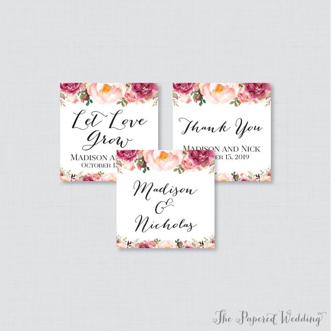 Printable OR Printed Wedding Stickers - Pink Floral Square Wedding ...