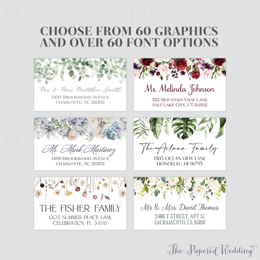 Printed Guest Address Labels With Flowers - Choose Your Floral Design ...