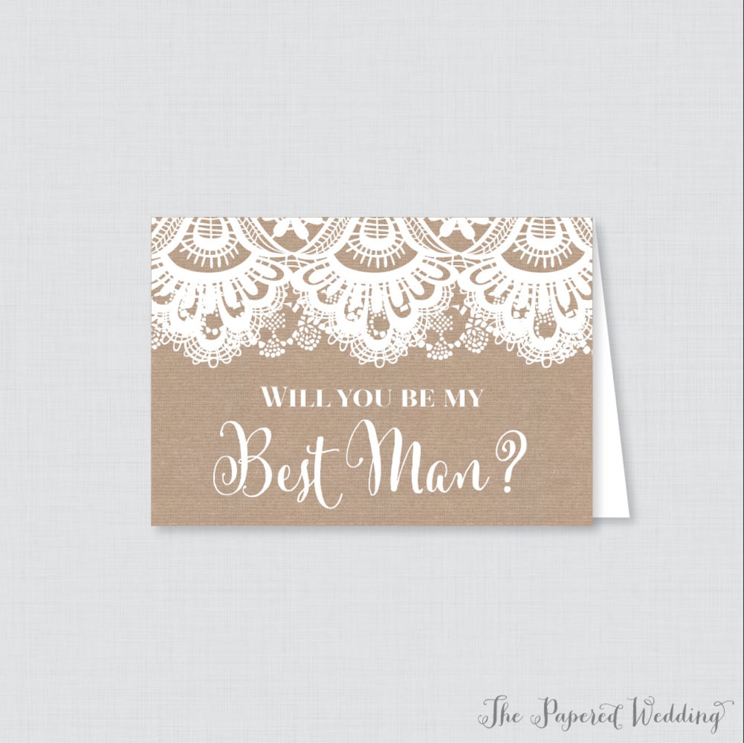 Printable Will You Be My Best Man Cards Rustic Burlap and Lace Will You ...