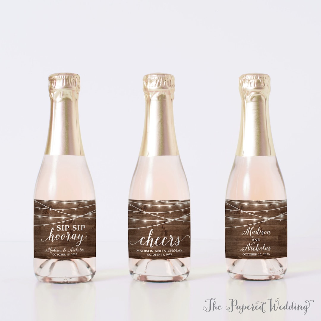 PRINTED Rustic Mini Champagne Bottle Labels - Rustic Wood and String ...