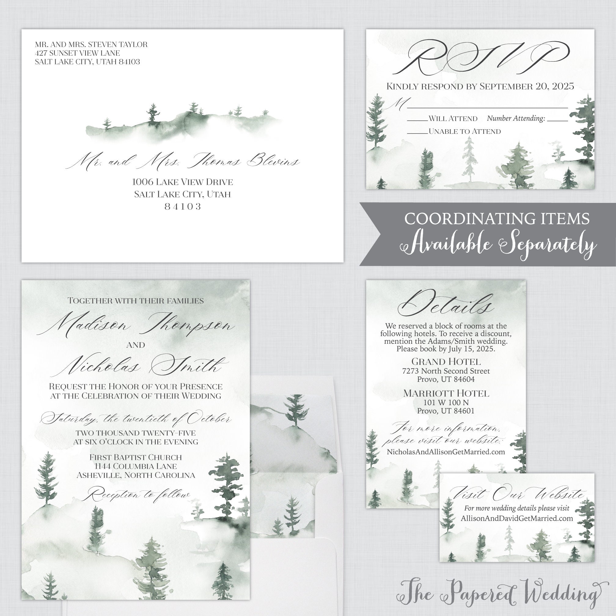 Printed Forest Wedding Place Cards Personalized Green - Etsy