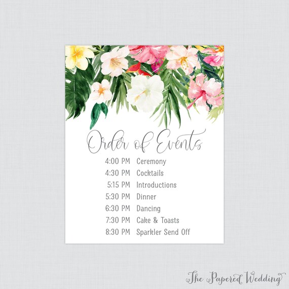 Printable Tropical Order of Events Sign Hawaiian Flower & | Etsy