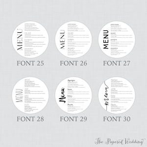 Printed Round Menu Cards With Custom Color and Font - Simple, Classic ...