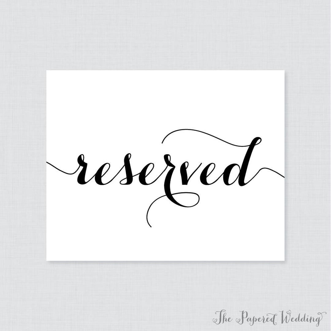 Printable Wedding Reserved Signs - Black and White Reserved Seating ...