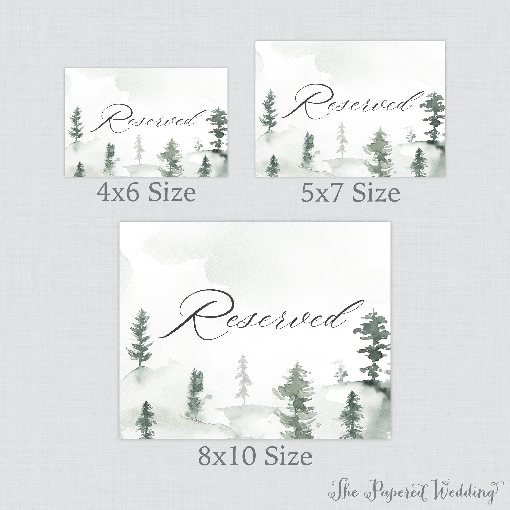 Printable Forest Wedding Reserved Signs Green Watercolor | Etsy