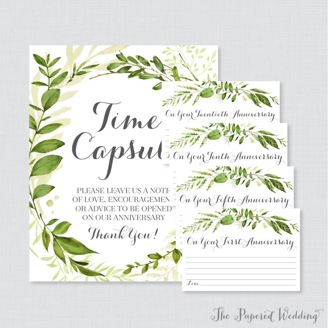 Printable Wedding Time Capsule Activity - Greenery Advice for the Bride ...