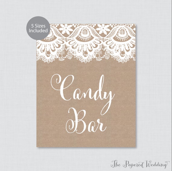Printable Candy Bar Sign Rustic Burlap and Lace Candy Buffet | Etsy