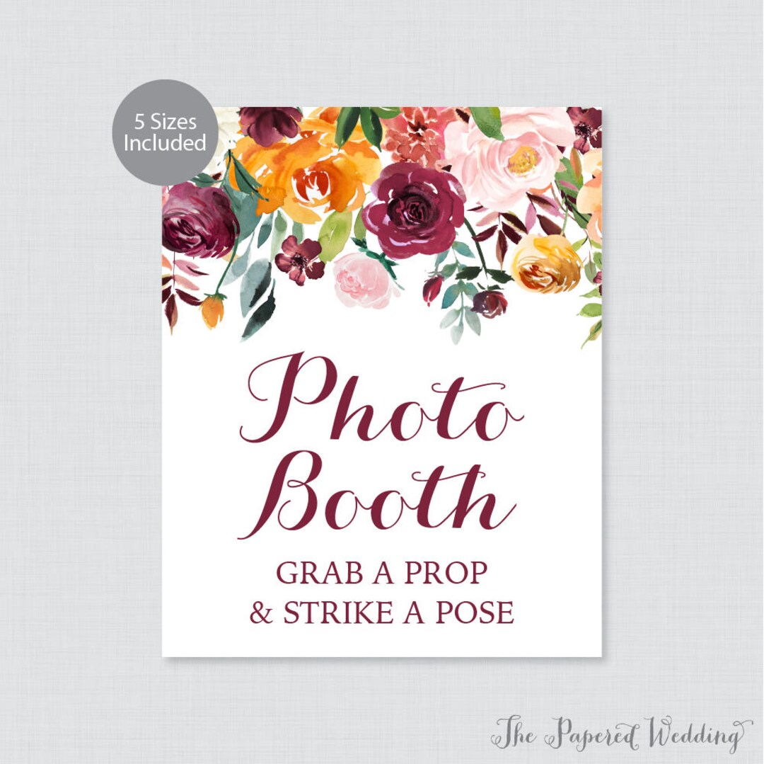 Printable Photo Booth Sign - Fall Floral Photo Booth Sign - Rustic ...