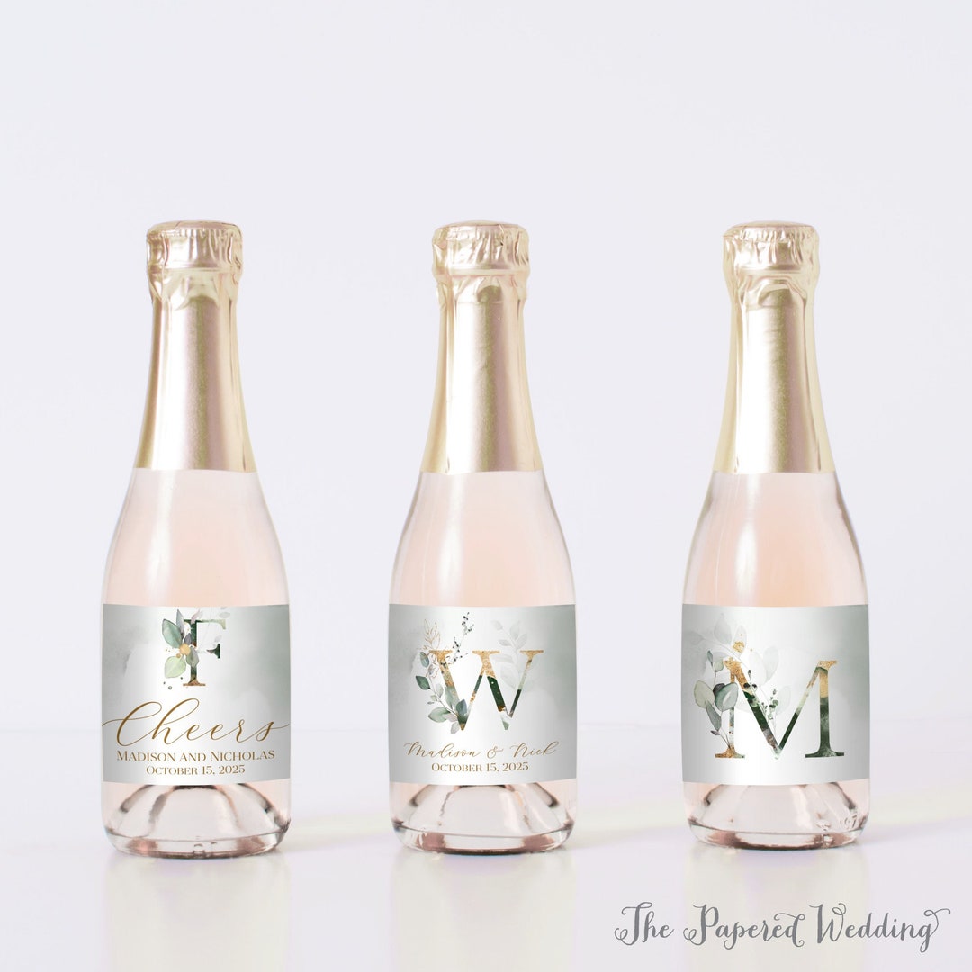 Printed Monogram Green and Gold Mini Champagne Bottle Labels - Green ...
