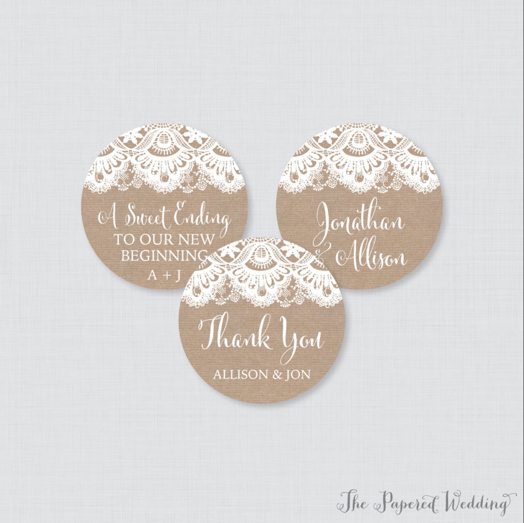 Printable OR Printed Wedding Stickers - Burlap and Lace Circle Wedding ...